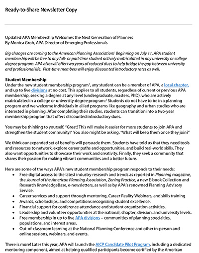 Student, AICP Candidate, and New Member Toolkit